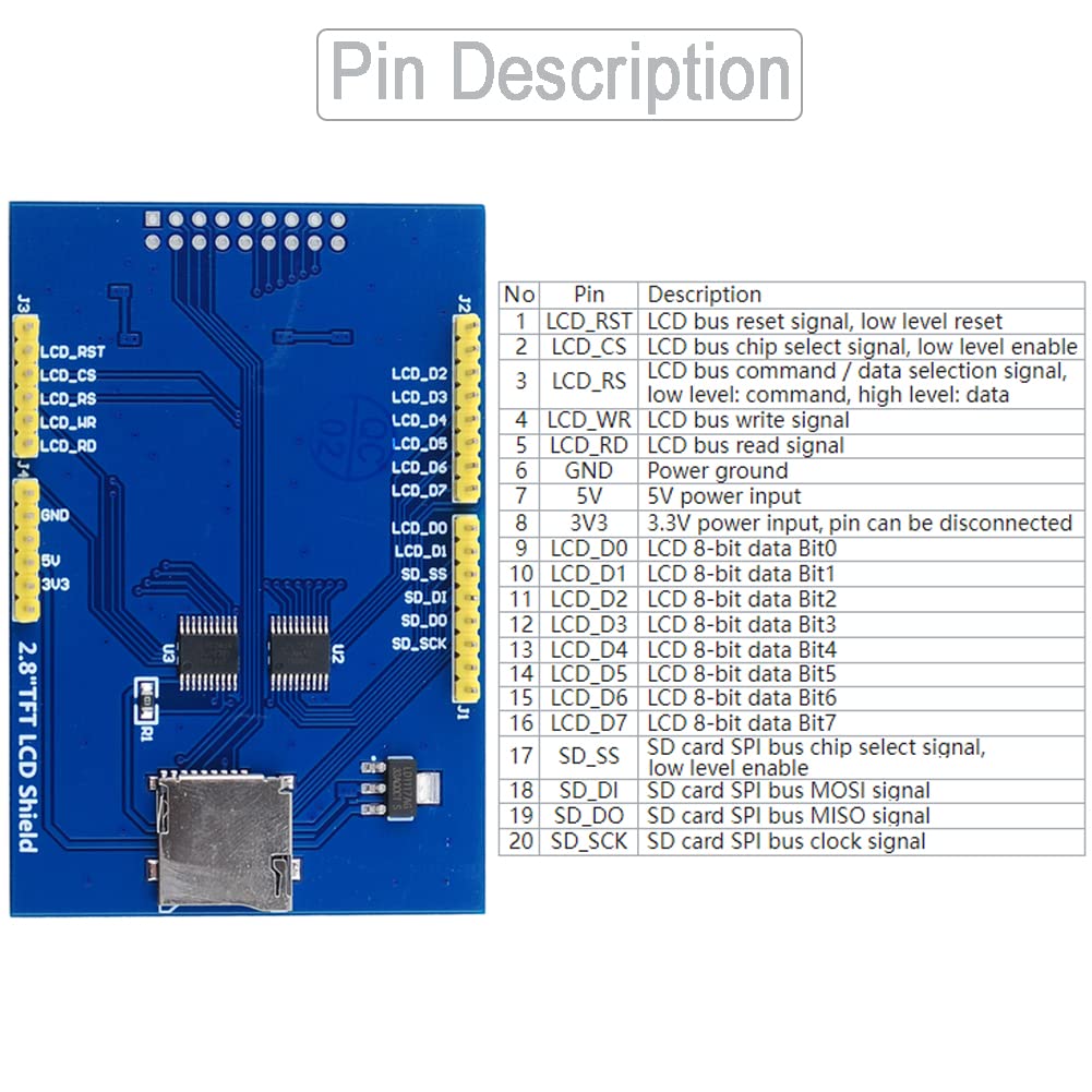 DIYmalls 2.8" TFT LCD Display Module 5V/3.3V ILI9341 Resistive Touchscreen 320x240 8-bit Parallel Interface w/SD Card Slot for Arduino U NO Mega-2560