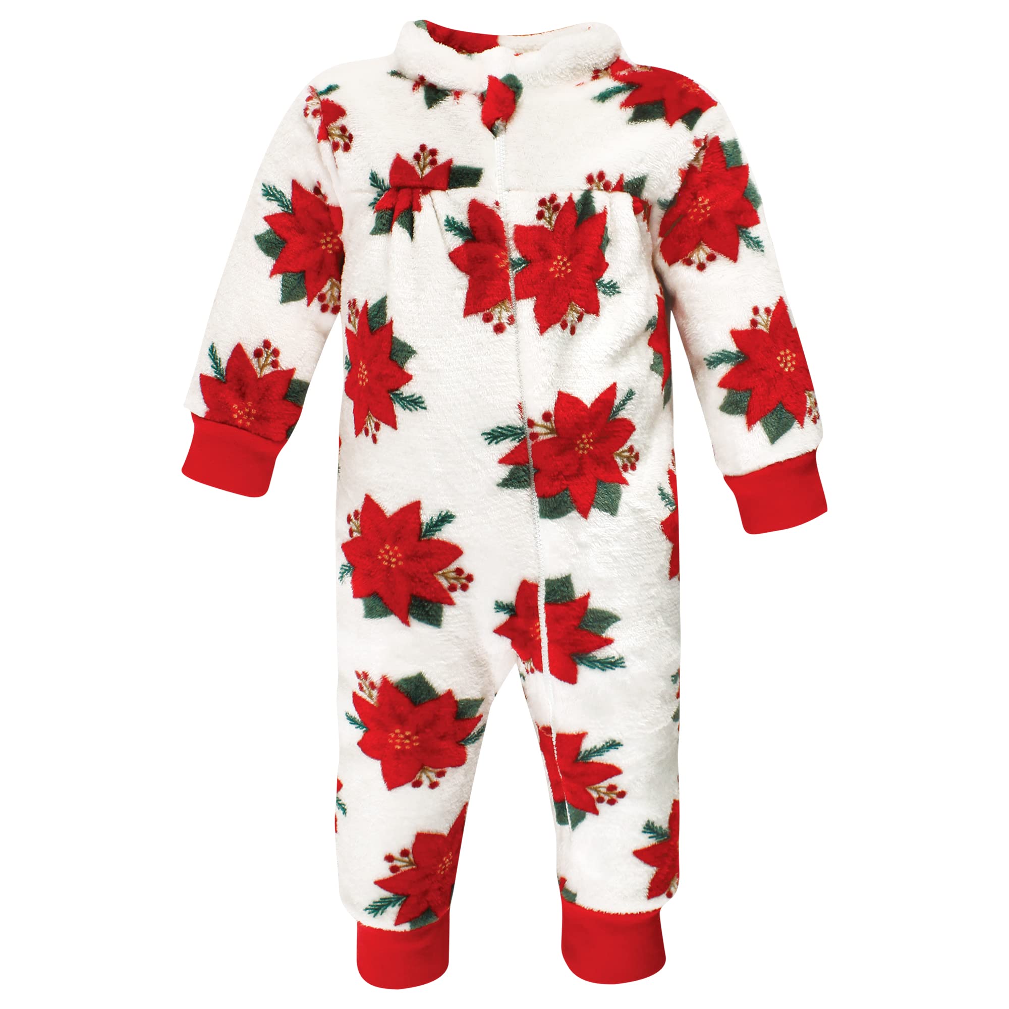 Hudson Baby Unisex Baby Plush Jumpsuits, Poinsettia, 3-6 Months