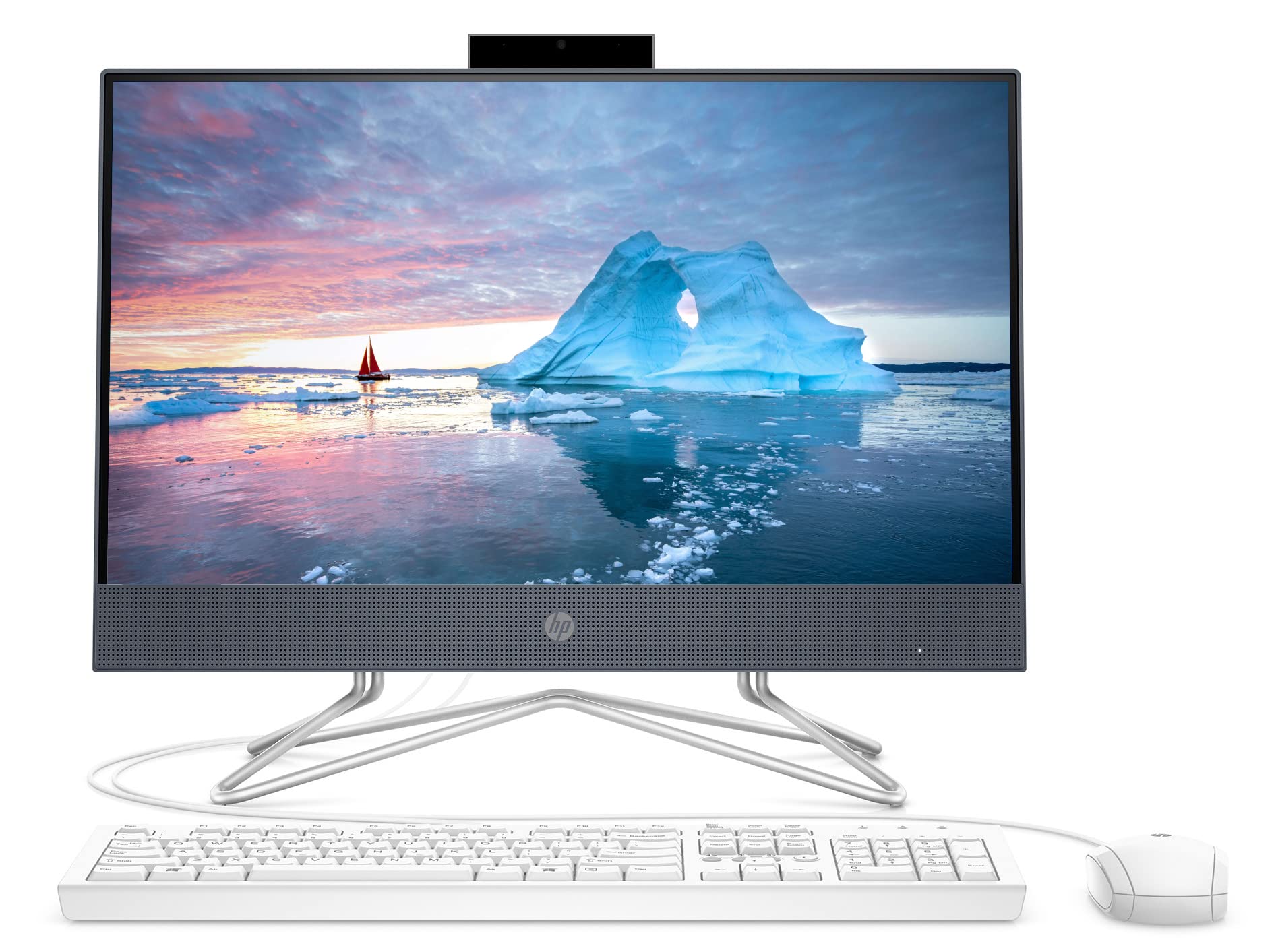 HP All-in-One Desktop Computer, 22" FHD Display, Intel Celeron G5900T, 16GB DDR4 RAM, 512GB PCIe SSD, DVD-Writer, 4 USB Ports, AC WiFi, HDMI, Bluetooth, Windows 11 Home, Blue