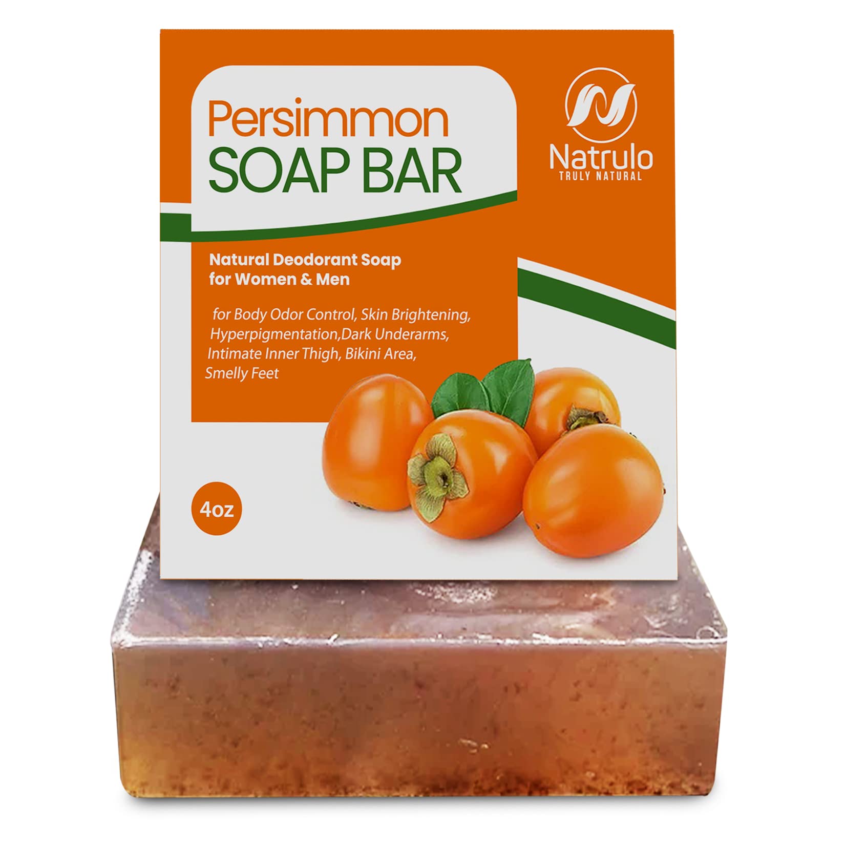 Persimmon Soap Bar for Body Odor Control – Purifying Deodorizing Body Wash with Japanese Persimmon & Green Tea Extract for Eliminating Nonenal Body Odor – Great for Skin Brightening,