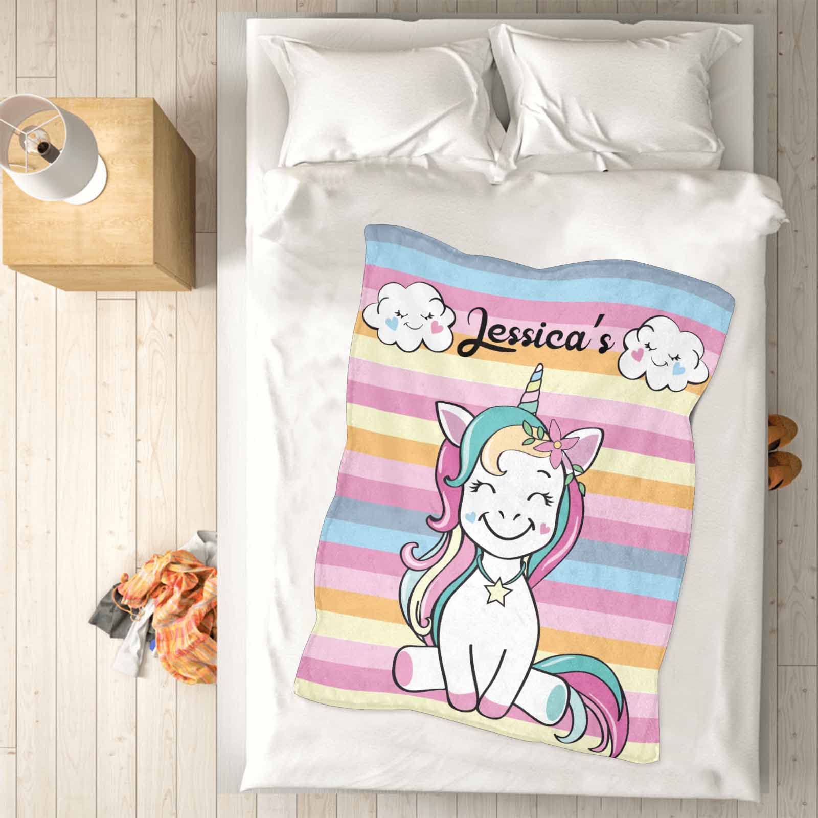 Personalized Fleece Throw Blanket for Kids Teens Boys Girls Baby Custom Name Magical Rainbow Blanket Newborn Infant Toddler Birthday Gift Super Soft 40"x50"