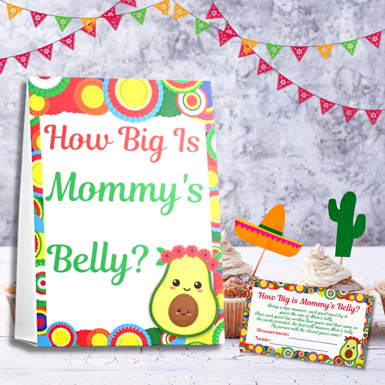 How Big is Mommys Belly Game cinta para medir la panza Measure the Belly Baby Shower Game 62 Piece for 50 Players Fiesta Avocado cielito lindo baby shower Game