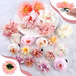 BBTO 21 Pieces Flower Hair Clip Rose Hair Clips Hair Barrettes for Women Flower Hair Accessories Boho Bride Claw Clip Hairpin Brooch Pin Headpiece for Wedding(Pink, White)