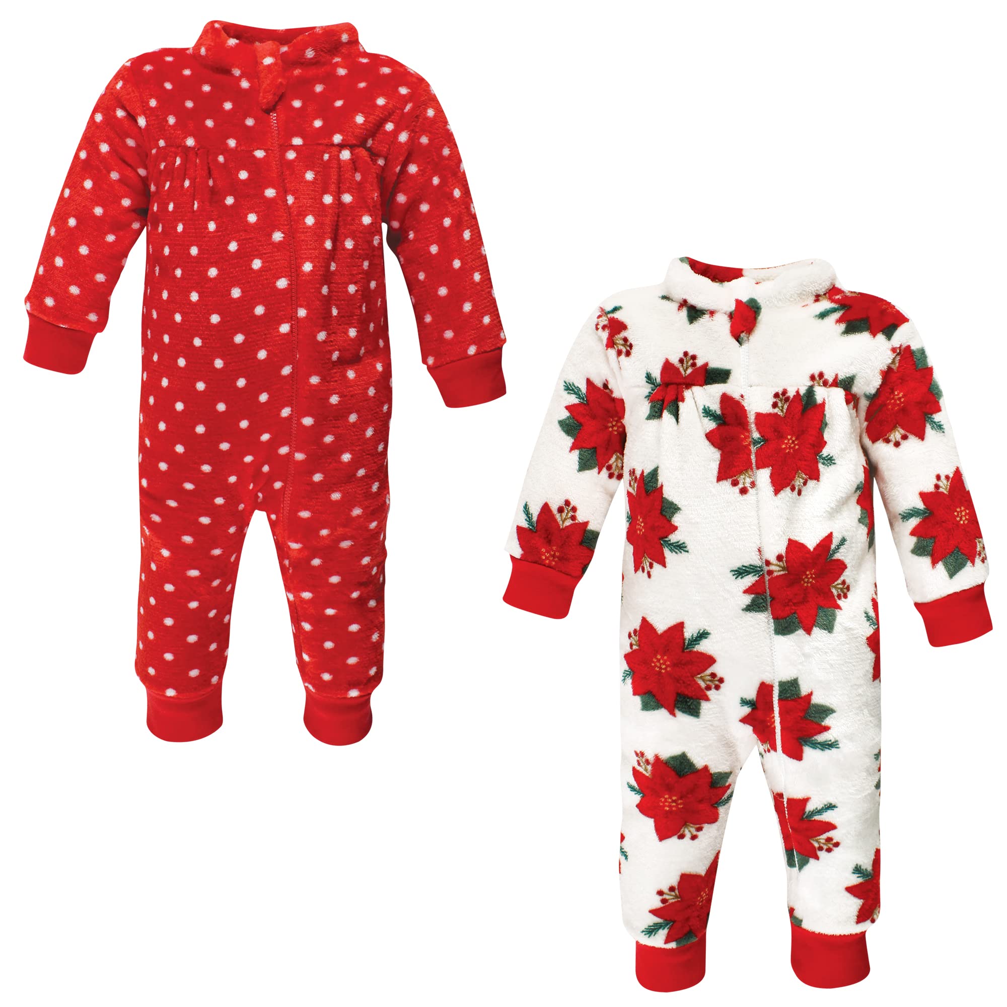 Hudson Baby Unisex Baby Plush Jumpsuits, Poinsettia, 3-6 Months