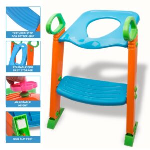 Potty Training Toilet Seat Chair with Sturdy Anti-Slip Step Ladder for Kids Boys Girls Toddlers - Comfortable w/Handles - Portable Safety Potty Trainer Step Stool (Orange/Blue)