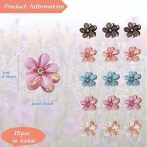 Doromy Floral Pearl Barrette 15 Packs Crystal Hair Clips, Mini Flower Crystal Claw Clip Small Barrettes for Women's and Girls Hair Accessories