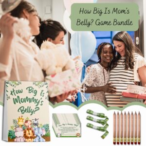 WillaBees Measure Mommys Belly Baby Shower Game How Big is Moms Belly? Game 62 Piece Safari Theme Baby Shower Bundle Include Sign 50 Playing Cards 8 Pencils 3 Baby Measuring Tape Baby Sprinkle