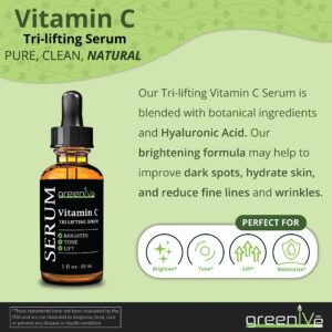 GreenIVe Vitamin C Serum Tri-Lifting Serum with Hyaluronic Acid, Vegetable Collagen & Leucidal