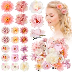 bbto 21 pieces flower hair clip rose hair clips hair barrettes for women flower hair accessories boho bride claw clip hairpin brooch pin headpiece for wedding(pink, white)