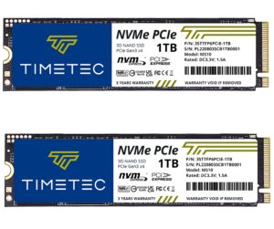 timetec 1tbx2 (2 pack) ssd nvme pcie gen3x4 8gb/s m.2 2280 3d nand tlc 600tbw high performance slc cache read/write speed up to 2,000/1,600 mb/s internal solid state drive for pc laptop and desktop