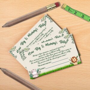 WillaBees Measure Mommys Belly Baby Shower Game How Big is Moms Belly? Game 62 Piece Safari Theme Baby Shower Bundle Include Sign 50 Playing Cards 8 Pencils 3 Baby Measuring Tape Baby Sprinkle