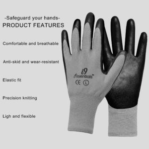 Multi-Purpose Work Gloves Large - Nitrile Coated Work Gloves for Men/women -Lightweight Safety work Gloves with grip for Woodworking, Gardening, Construction Work Gloves - Black & Grey,12 Pairs