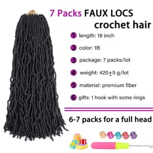 LocsGuard Faux Locs Crochet Hair Soft Locs 18 inch 7 Packs Natural Butterfly Locs Crochet Hair For Black Women Goddess Locs Crochet Hair (18 Inch (Pack of 7), 1B)