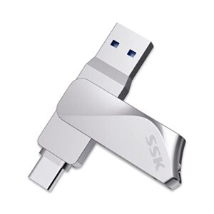 ssk 128gb usb c flash drive dual drive 2 in 1 otg usb a 3.2 + type c memory stick thumb drive, thunderbolt pendrive up to 200mb/s transfer speed photo stick for android phones/tablets/mac/laptop