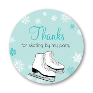 2" round ice skating thank you party favor stickers - set of 40