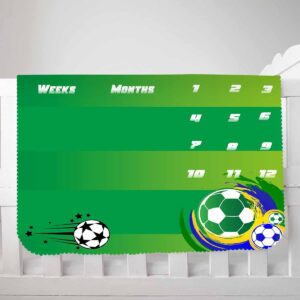 KIKIDOR Soccer Theme Baby Monthly Milestone Blanket Football Field Sports Newborn Boy Baby Shower Photo Background Props Nursery Decor Personalized Growth Chart Flag Blanket 48x40inch BTYYKI010