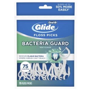 oral-b glide bacteria guard dental floss picks, mint, 75 picks (pack of 4)