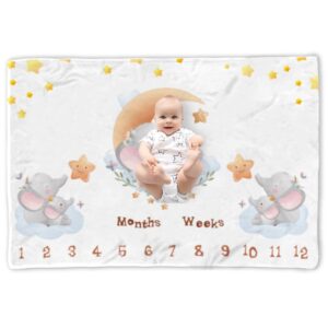 qicaiyun baby milestone monthly blanket elephant desgin twins baby month blanket first year calendar growth chart play mat large 60" x40'' baby photography props yunbtzt042