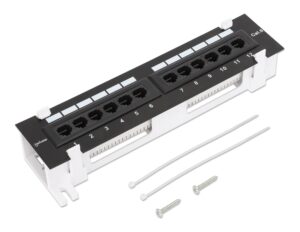 manhattan 12-port network patch panel cat-6 – 1u ul listed - wall mount with 89d bracket - installer grade 3µ gold plated contacts - lifetime mfg warranty 720779