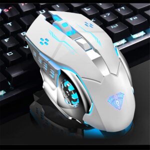 AULA White Gaming Keyboard and Mouse Combo (F2088 Typewriter Style Mechanical Keyboard Wired + SC100 Wireless Gaming Mouse), LED Rainbow Backlit Keyboard Mouse Set