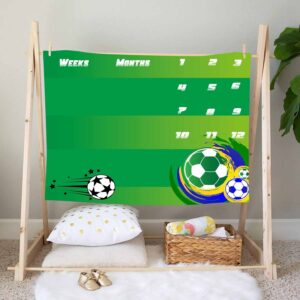 KIKIDOR Soccer Theme Baby Monthly Milestone Blanket Football Field Sports Newborn Boy Baby Shower Photo Background Props Nursery Decor Personalized Growth Chart Flag Blanket 48x40inch BTYYKI010