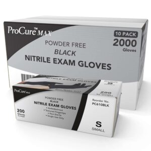 disposable black nitrile gloves small, 2,000 count case - heavy duty 4 mil thick - powder free, rubber latex free, medical exam grade, cooking and food safe - soft with textured tips