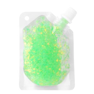 MEICOLY Glow in The Dark Body Face Glitter Gel,Luminous Halloween Sequins Chunky Glitter, Self-Adhesive Neon UV Blacklight Glitter for Body,Green