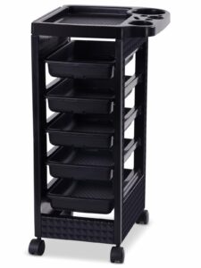 paddie black salon trolley cart with wheels/5 drawers/hair dryer holder/tint bowl slot for hair stylist, beauty salon equipment