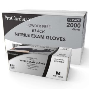 disposable black nitrile gloves medium, 2,000 count case - heavy duty 4 mil thick - powder free, rubber latex free, medical exam grade, cooking and food safe - soft with textured tips