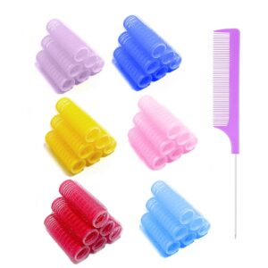 moodkey 36pcs self grip small hair curlers heatless roller hair curlers pro salon hairdressing curler diy curly hairstyle hair rollers tools rat tail comb for women medium short hair(0.6 x 2.4 inch)