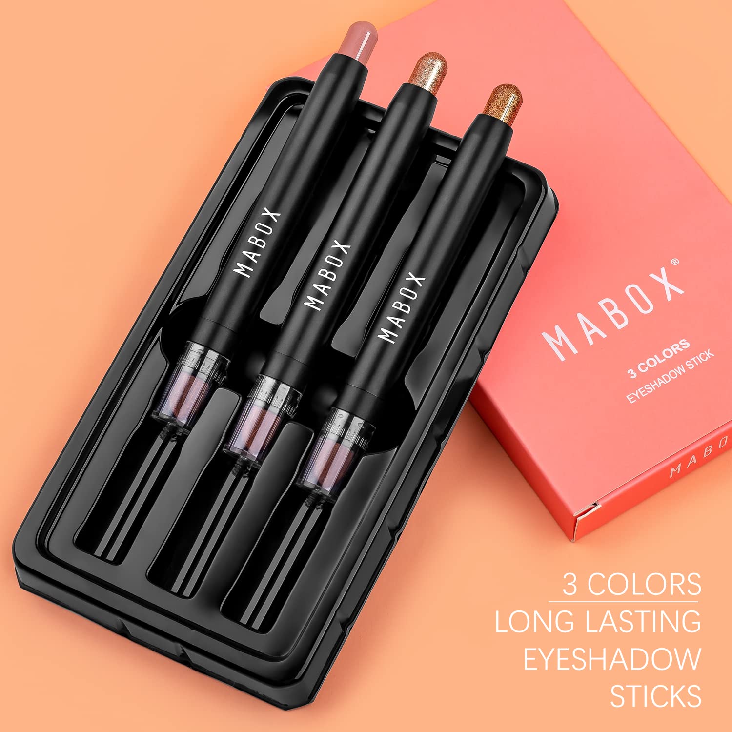 Mabox Eyeshadow Stick 3Pcs - Neutral and Brown Metallic Eye Shadow Stick Makeup - Creamy & Waterproof Eyeshadow Brightener Pencil for Smoky, Luminous and Metallic Eye Makeup