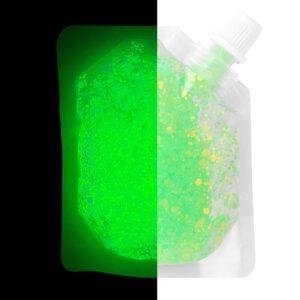 meicoly glow in the dark body face glitter gel,luminous halloween sequins chunky glitter, self-adhesive neon uv blacklight glitter for body,green