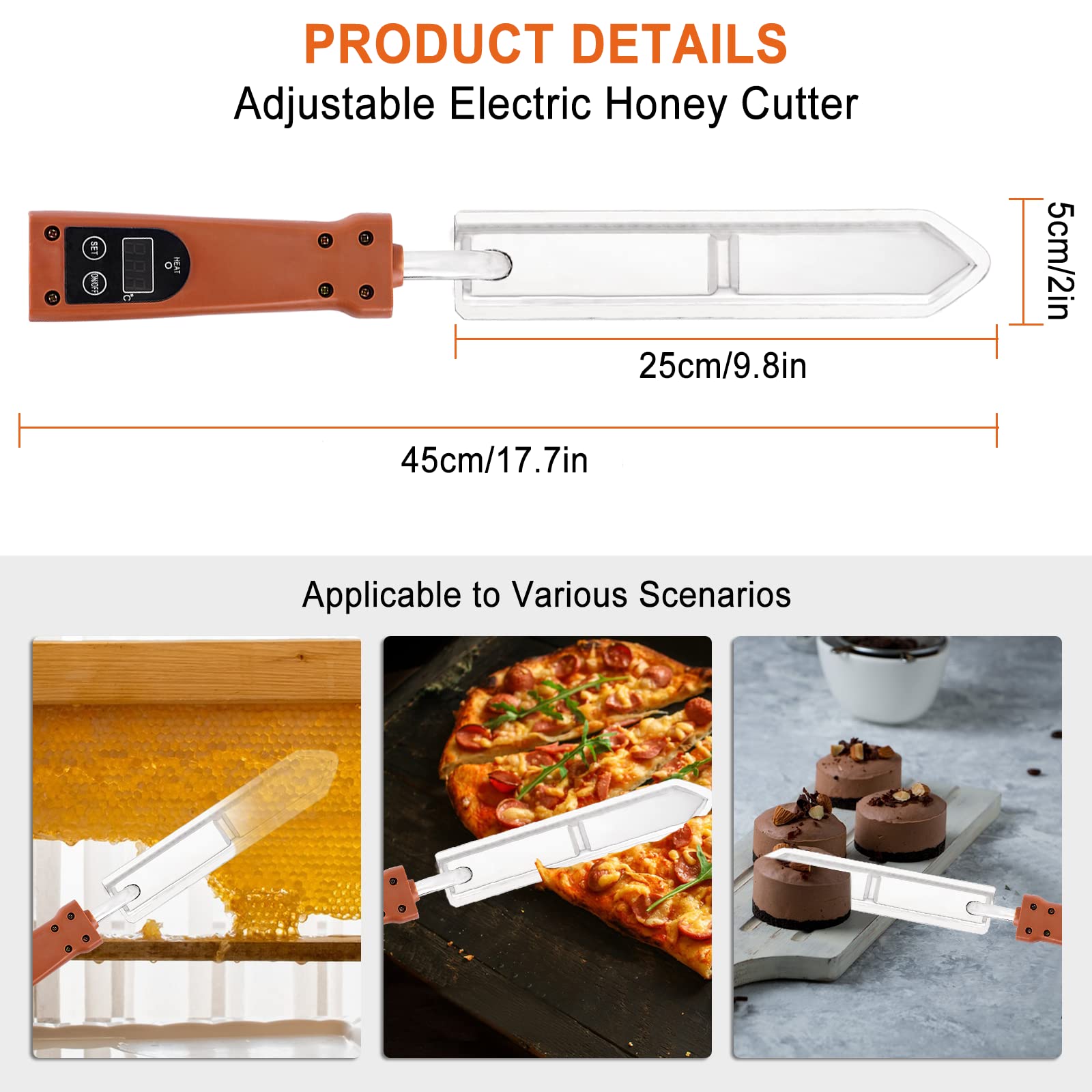 JIAWANSHUN Stainless Steel Electric Honey Cutter, 110V Adjustable Electric Honey Uncapping Knife with Temperature Control(50-180℃/122-356 ℉), for Wax Honey Extractor Knife, Digital Display