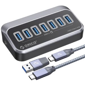 orico usb 3.0 hub [5gbps], 7 port usb hub with 1.64ft usb-c cable and usb-a adapter, usb 3.2 gen1 splitter for imac, all macbooks, mac mini