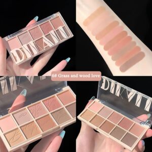 Sulily 10 Colors Eyeshadow Palette Matte Naked Eye Shadow Makeup,High Pigmented, Naturing-Looking, Ultra-Blendable,Long Lasting High Pigment Nude Eyeshadow with 3 Eyeshadow Brush(Plant Rhythm