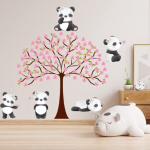 panda cherry blossom tree wall decal baby animals nursery wall stickers art panda kids room wall decor