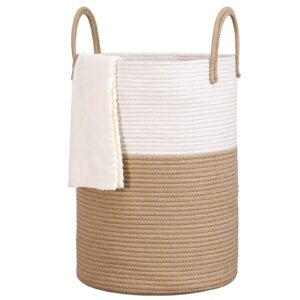 tall laundry basket, large woven basket cotton rope dirty clothes hamper with handle for blanket, nursery clothes hamper basket(63l)