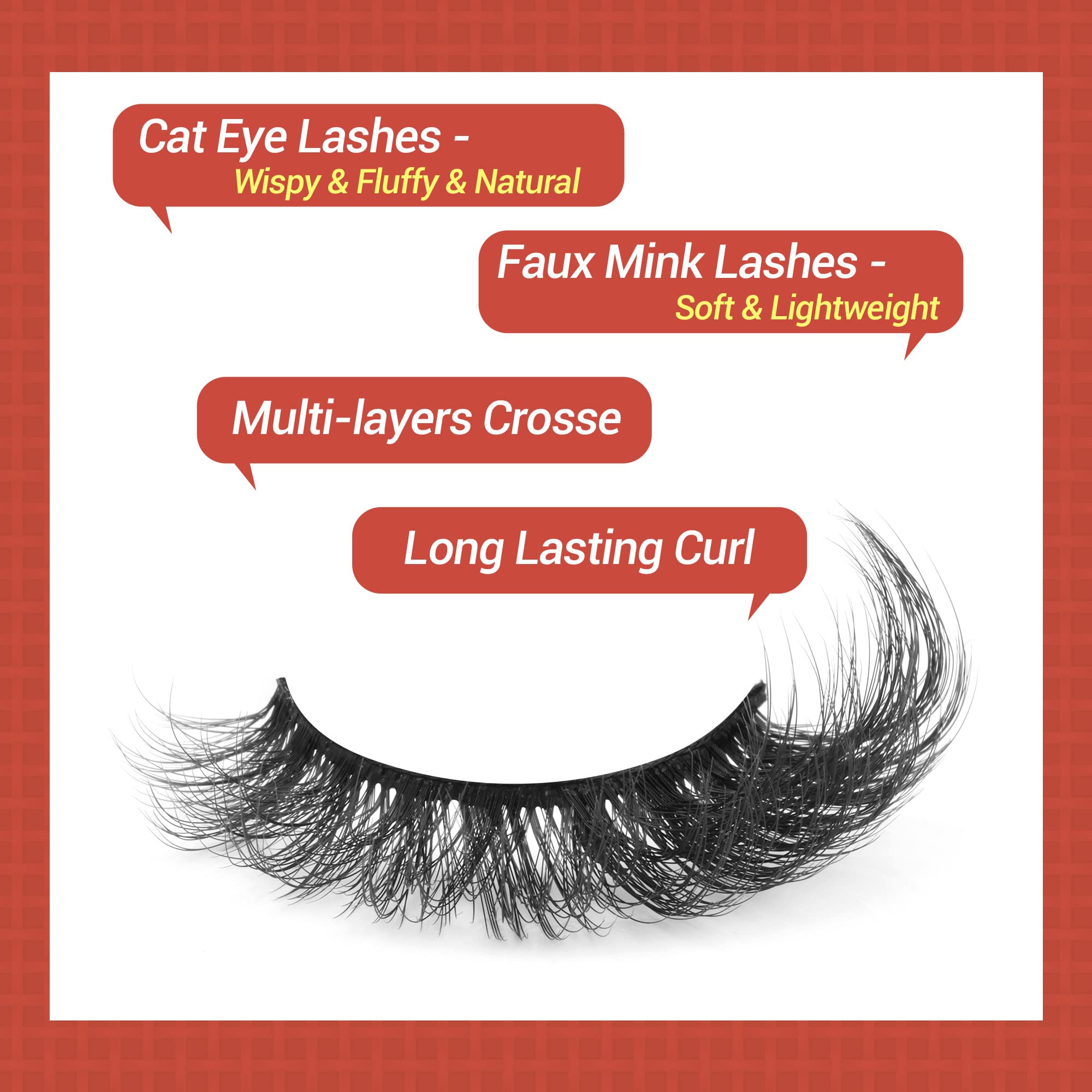 Mink Lashes Fluffy False Eyelashes Wispy Cat Eye Lashes Strip 20MM Fox 8D Dramatic Pack 7 Pairs Fake Eyelashes by Ruairie