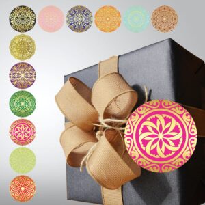 Mandala Gold Foil Stickers - (Pack of 120) 2" Large Round Labels for Christmas Happy Holidays New Year Birthday Cards Gift Boxes Envelope Seals