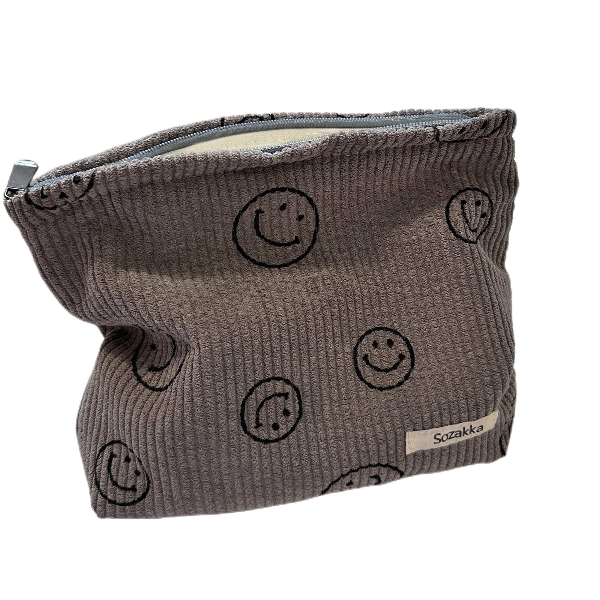 Cosmetic Bags for Women - Corduroy Cosmetic Bag Aesthetic Women Handbags Purses Smile Dots Makeup Organizer Storage Makeup Bag Girls Case Bags (Gray)