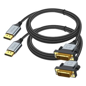 xiayriky displayport to dvi cable 6 ft 2-pack, dp to dvi cable cord male to male, gold-plated nylon braided for computer, monitor and other brand