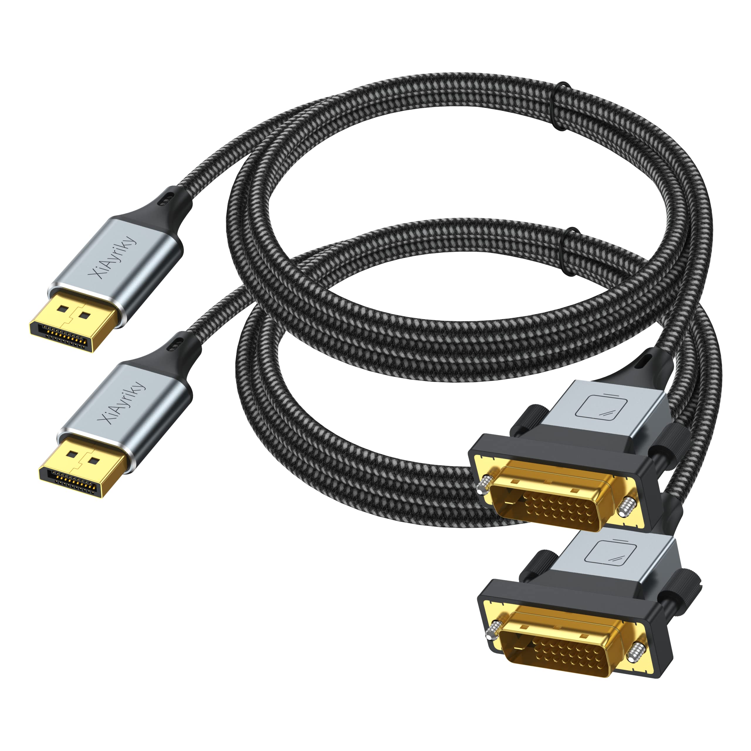 XiAyriky DisplayPort to DVI Cable 6 FT 2-Pack, DP to DVI Cable Cord Male to Male, Gold-Plated Nylon Braided for Computer, Monitor and Other Brand