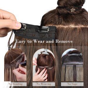 REECHO Hair Extensions, 4PCS Clip in Hair Extensions HE001 Natural Soft Synthetic Hairpieces for Women, Dark Brown with Blonde Highlights