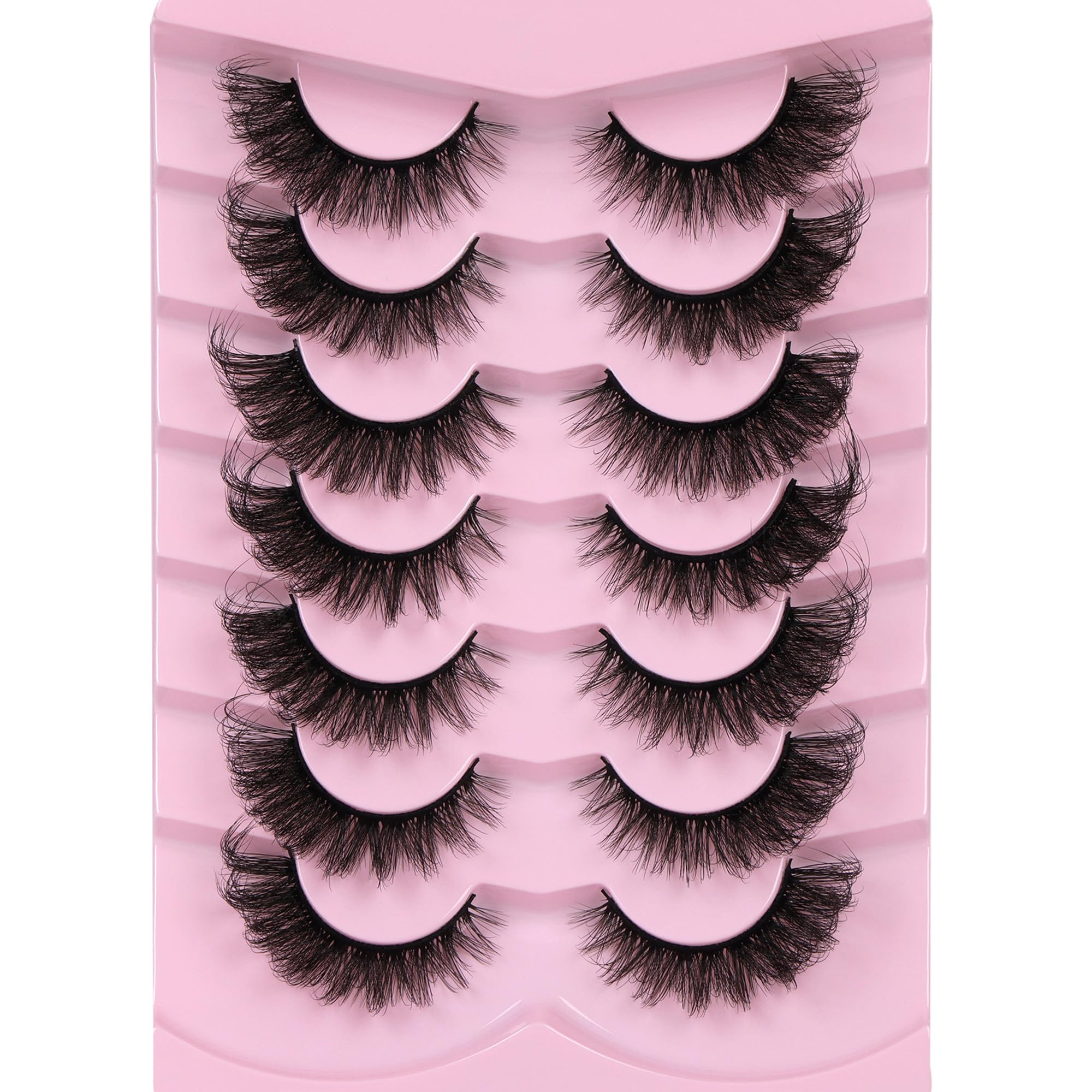 Mink Lashes Fluffy False Eyelashes Wispy Cat Eye Lashes Strip 20MM Fox 8D Dramatic Pack 7 Pairs Fake Eyelashes by Ruairie