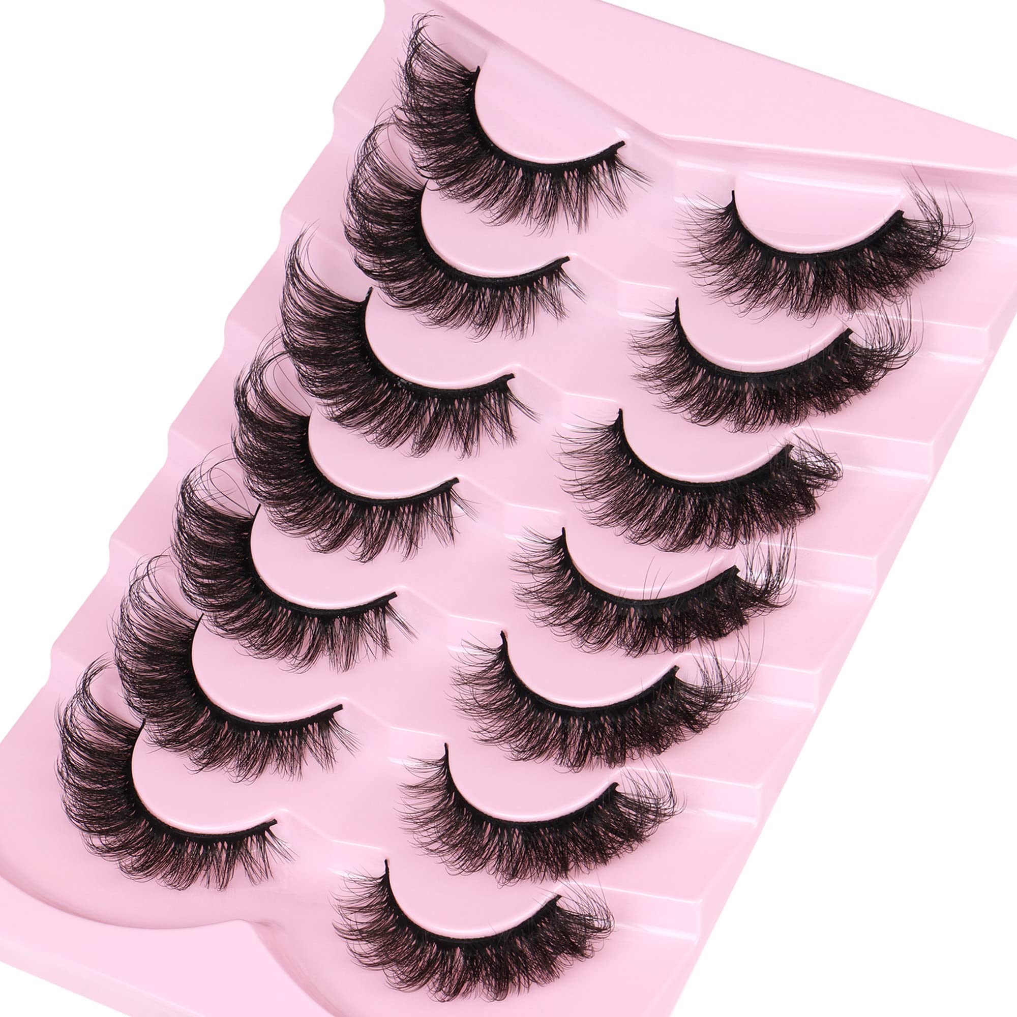 Mink Lashes Fluffy False Eyelashes Wispy Cat Eye Lashes Strip 20MM Fox 8D Dramatic Pack 7 Pairs Fake Eyelashes by Ruairie