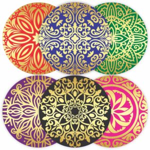 mandala gold foil stickers - (pack of 120) 2" large round labels for christmas happy holidays new year birthday cards gift boxes envelope seals