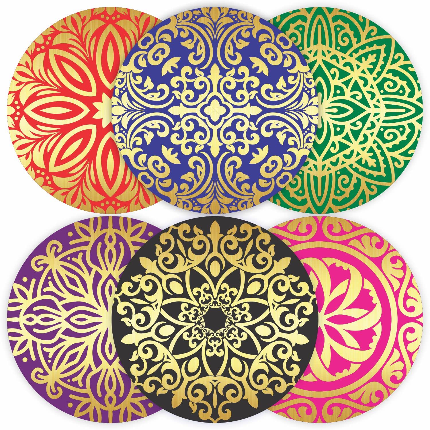 Mandala Gold Foil Stickers - (Pack of 120) 2" Large Round Labels for Christmas Happy Holidays New Year Birthday Cards Gift Boxes Envelope Seals