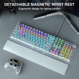 AULA White Gaming Keyboard and Mouse Combo (F2088 Typewriter Style Mechanical Keyboard Wired + SC100 Wireless Gaming Mouse), LED Rainbow Backlit Keyboard Mouse Set