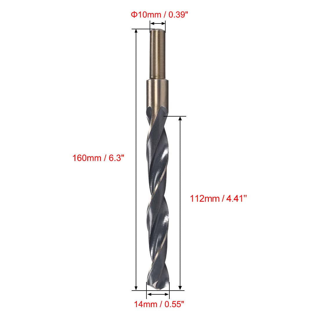 Reduced Shank Twist Drill Bits 14mm High Speed Steel 4341 with 10mm Shank 2 Pcs