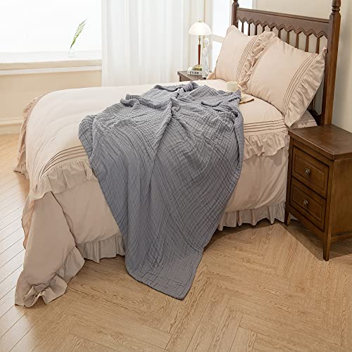 sense gnosis Muslin Throw Blanket for Couch 8-Layer Gauze Blanket Breathable Soft and Lightweight Blankets for Baby and Adults 55"x75", Grey